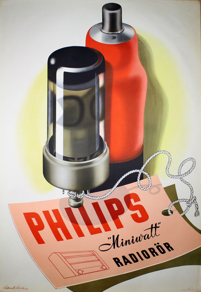 Original authentic vintage poster - Title: 'Philips Radiorör ' designed ...