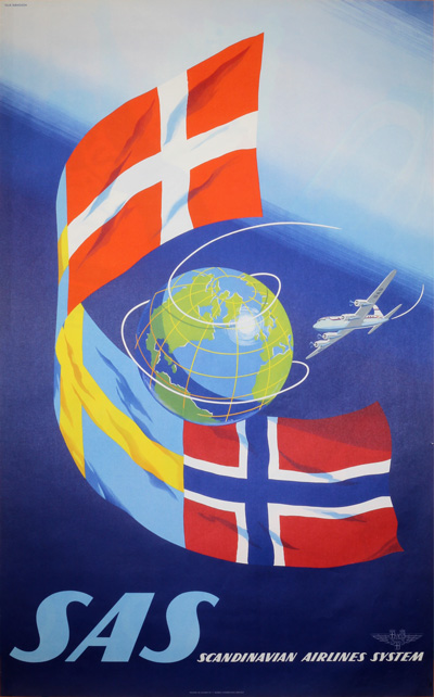 SAS - Scandinavian Airlines System (1950s) - Original Vintage Poster ...