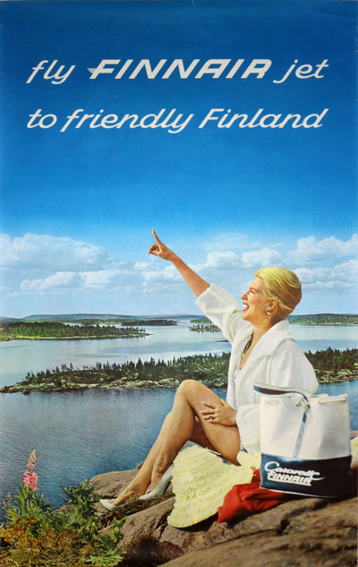 Original authentic vintage poster - Title: 'Fly Finnair jet to Friendly ...