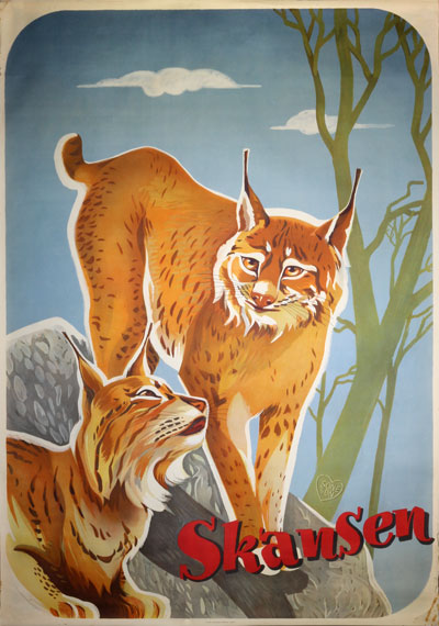 Original authentic vintage poster - Title: 'Skansen - Lynx' - sold