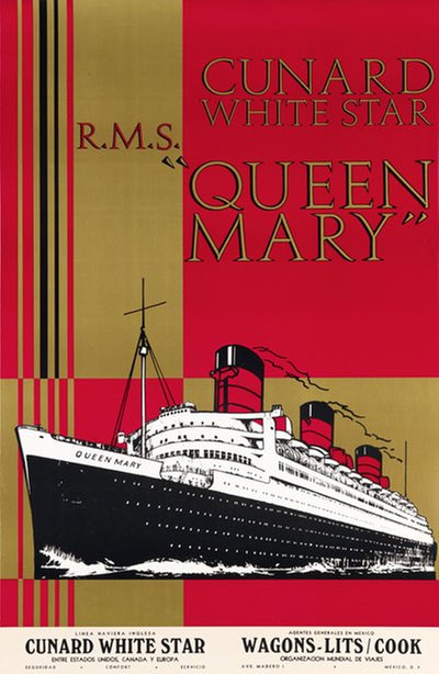 Cunard White Star - R.M.S. Queen Mary (1930s) - Original Vintage Poster ...
