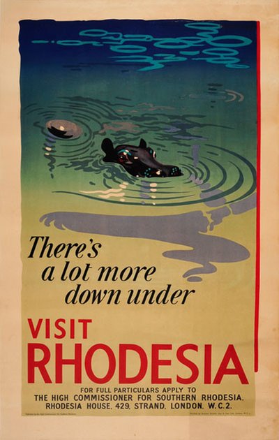 Original vintage poster: Visit Rhodesia - Hippo designed by Philip ...