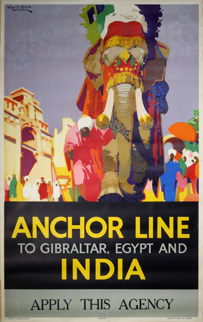 Original authentic vintage poster - Title: 'Anchor Line India Gibraltar ...