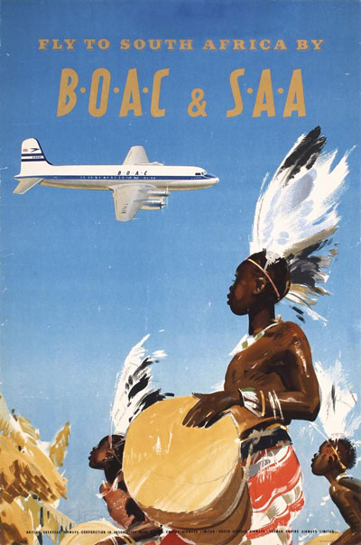 Original authentic vintage poster - Title: 'BOAC & SAA to South Africa ...
