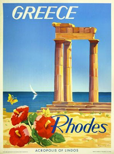 Original authentic vintage poster - Title: 'Greece, Rhodes, Acropolis ...