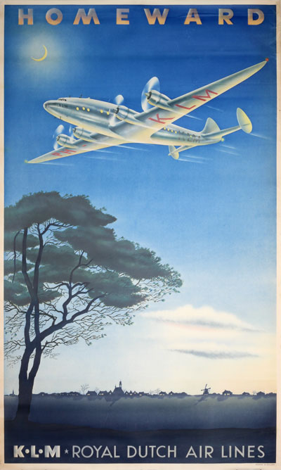 Original authentic vintage poster - Title: 'Homeward KLM' designed by ...