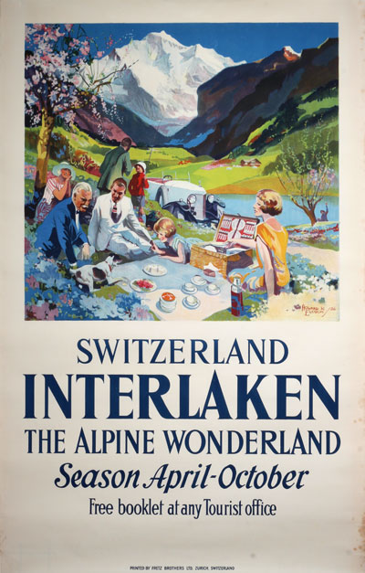 Original authentic vintage poster - Title: 'Switzerland Interlaken The ...
