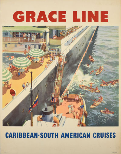 Original authentic vintage poster - Title: 'Grace Line Caribbean South ...