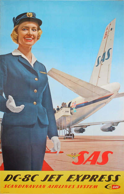 Original authentic vintage poster - Title: 'SAS DC-8 Jet Express' - sold