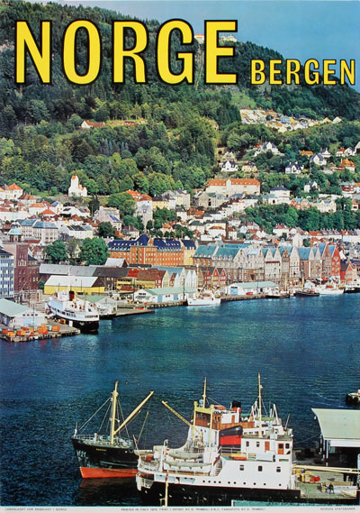 Original authentic vintage poster - Title: 'Bergen - Norge' designed by ...