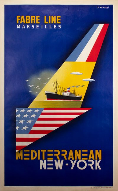 Original authentic vintage poster - Title: 'Fabre Line Mediterranean ...