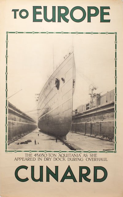 To Europe Cunard Aquitania (1920s) - Original Vintage Poster | PosterTeam