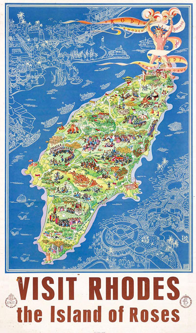 Visit Rhodes - Greece (1935) - Original Vintage Poster | PosterTeam