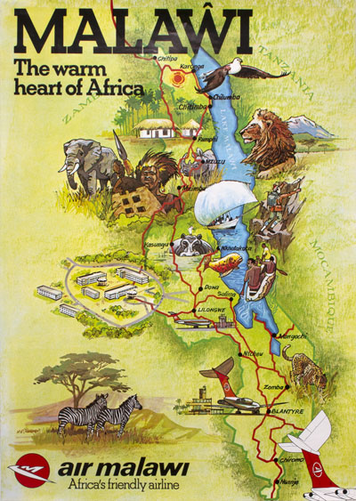 Original authentic vintage poster - Title: 'Air Malawi' - sold