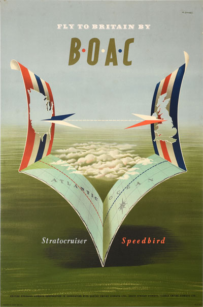 Original authentic vintage poster - Title: 'BOAC Atlantic Ocean ...