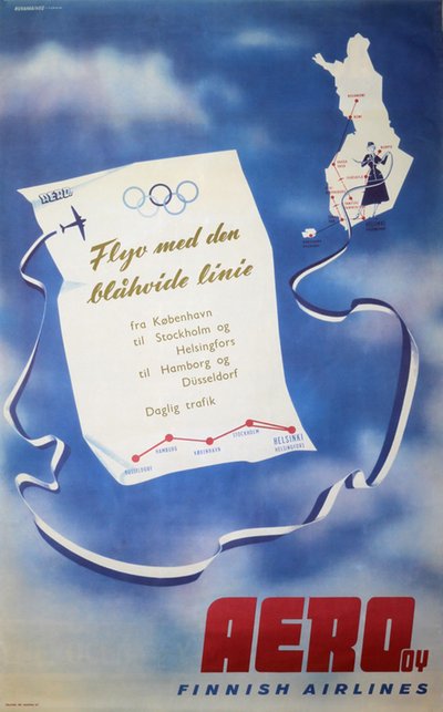 Aero - Finnish Airlines - Finnair (1951) - Original Vintage Poster ...