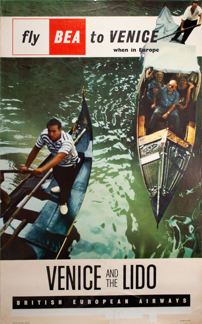 Original authentic vintage poster - Title: 'fly BEA to Venice Italy ...