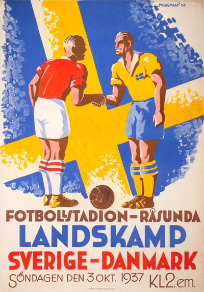 Original authentic vintage poster - Title: 'Sweden - Denmark Soccer ...