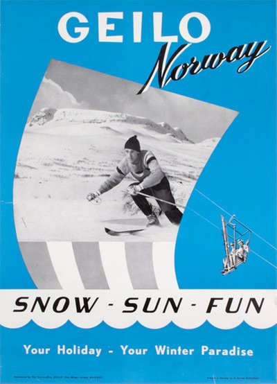 Original authentic vintage poster - Title: 'Geilo Norway Snow Sun Fun ...