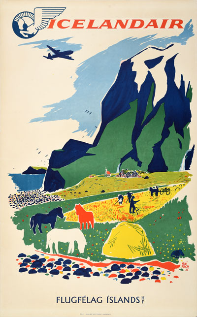 Original authentic vintage poster - Title: 'Iceland Airways Flugfelag ...