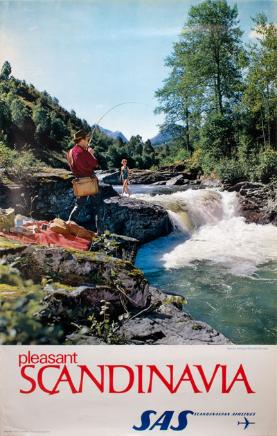 Original authentic vintage poster - Title: 'Stranda Fishing Salmon SAS ...