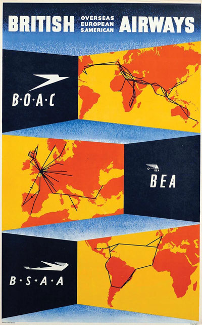British Airways BOAC BEA BSAA (1947) - Original Vintage Poster | PosterTeam