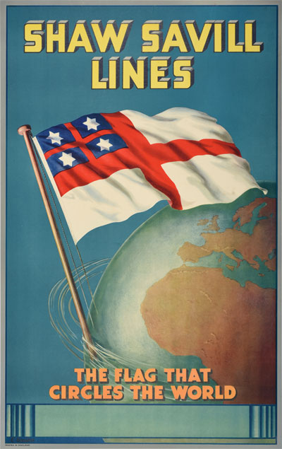 Original authentic vintage poster - Title: 'Shaw Savill Line - The Flag ...