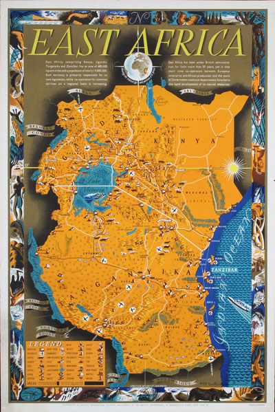Original authentic vintage poster - Title: '1940s East African Map ...