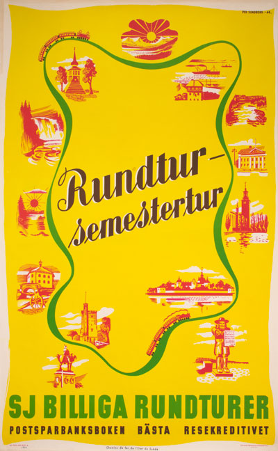 Original authentic vintage poster - Title: 'SJ 1944 Rundtur Semestertur ...