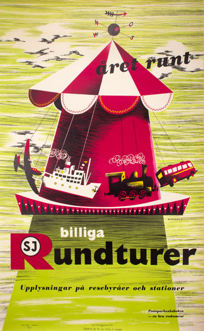 Original authentic vintage poster - Title: 'SJ 1954 Billiga Rundturer ...