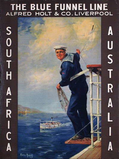 Original authentic vintage poster - Title: 'Blue Funnel Line South ...