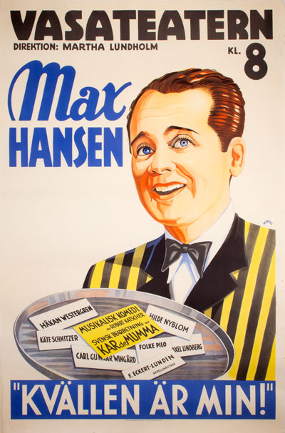 Vasateatern Kvällen er min Max Hansen (1938) - Original Vintage Poster ...