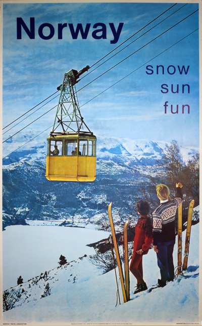 Original authentic vintage poster - Title: 'Norway - Snow Sun Fun Ski ...