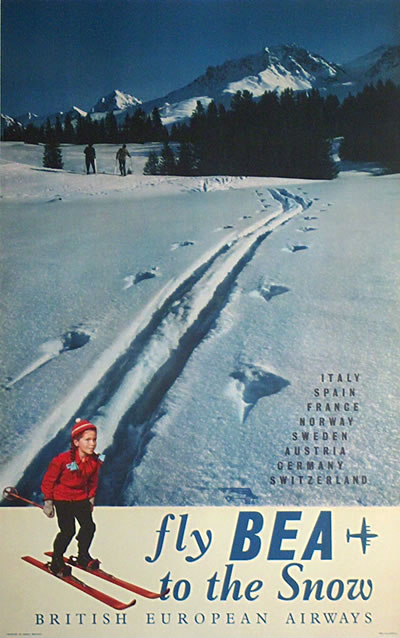 Original authentic vintage poster - Title: 'BEA - to the snow' - for sale