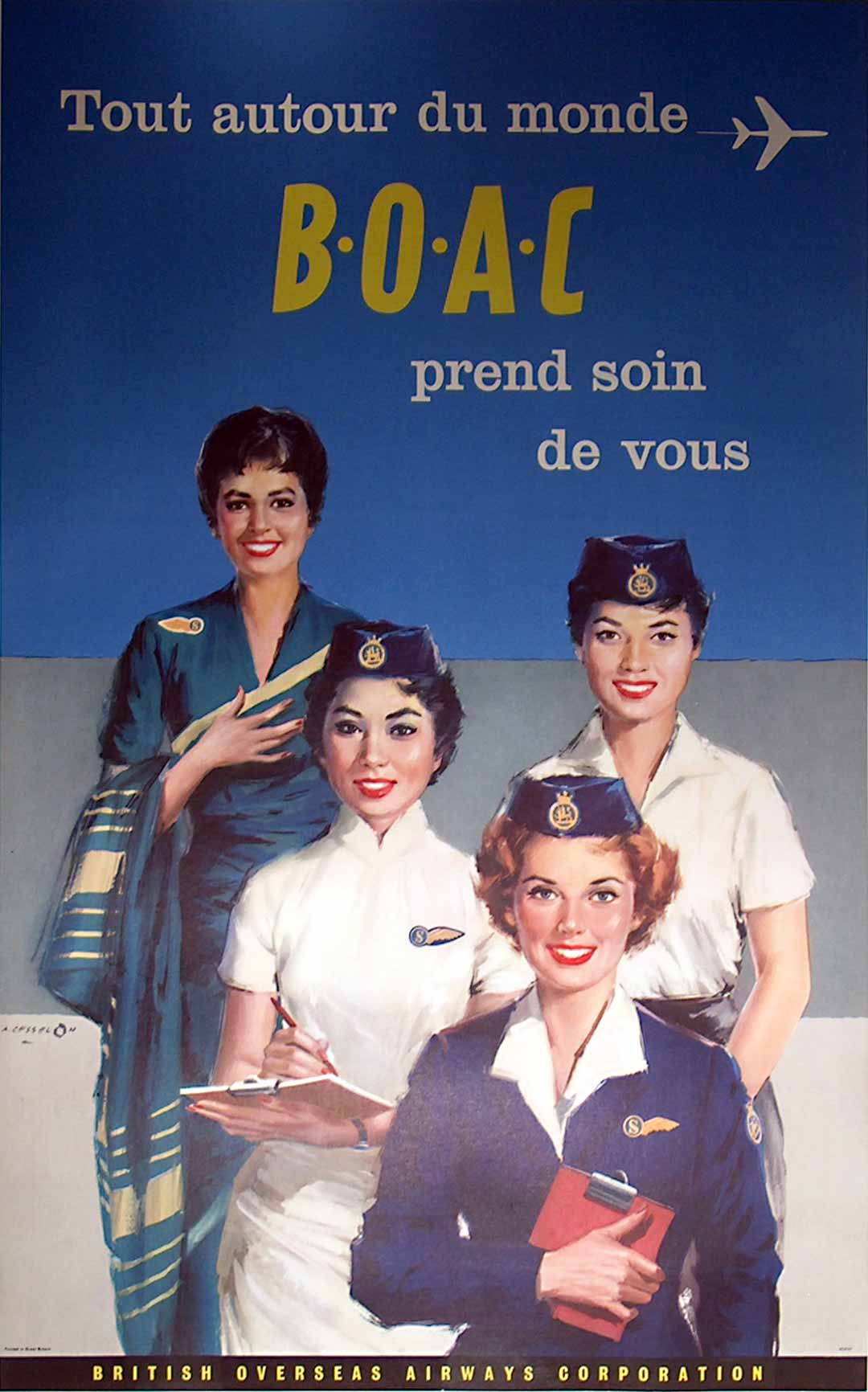 Original authentic vintage poster - Title: 'BOAC' designed by A. Cessel ...