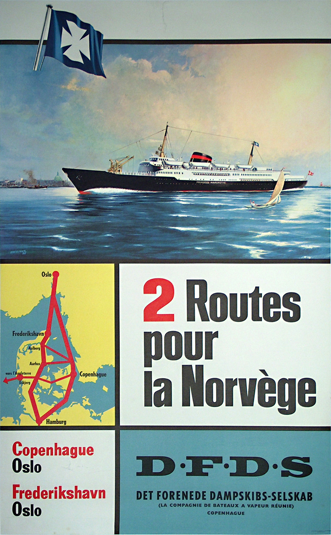 Original authentic vintage poster - Title: '2 Routes pour la Norvège ...